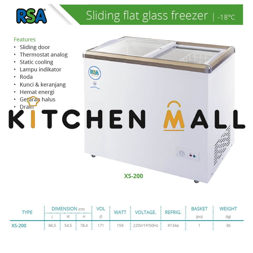 Jual RSA XS-200 freezer box pintu kaca untuk es krim, hugget, sosis ...