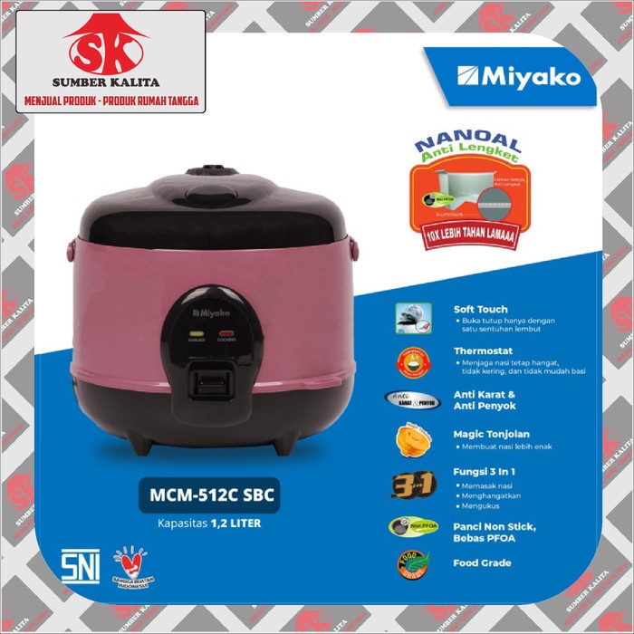 Jual Miyako magic com rice cooker 1,2 liter MCM 512 C SBC | Shopee Indonesia