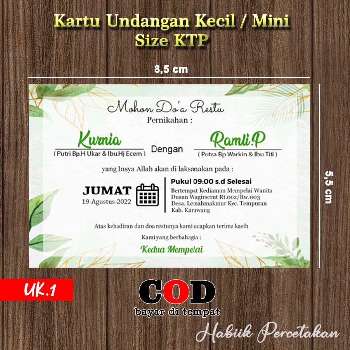 Jual Cetak Undangan Mini KTP | Undangan Punjungan | Undangan Kecil ...