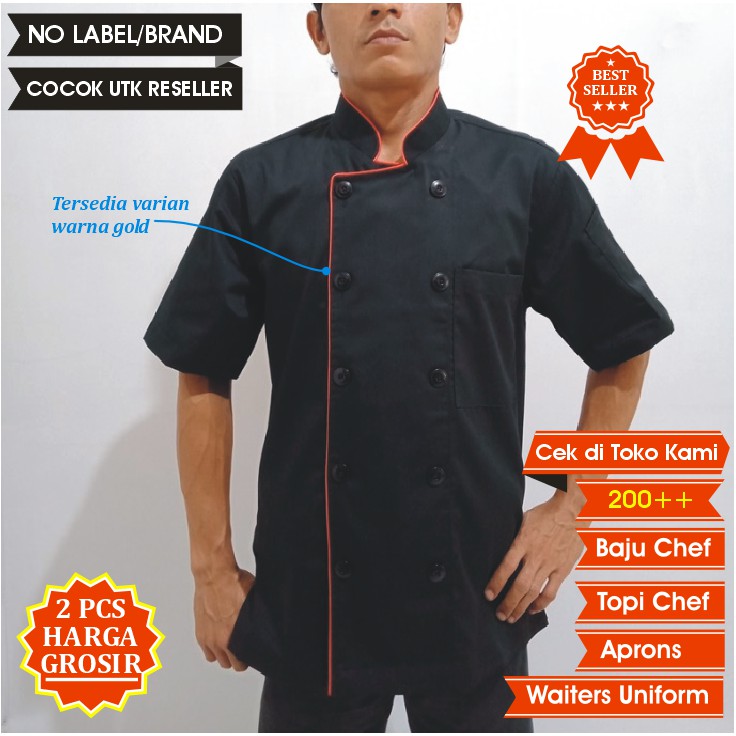 Jual Chef Jacket Chef Coat Baju Chef Hitam Merah | Shopee Indonesia