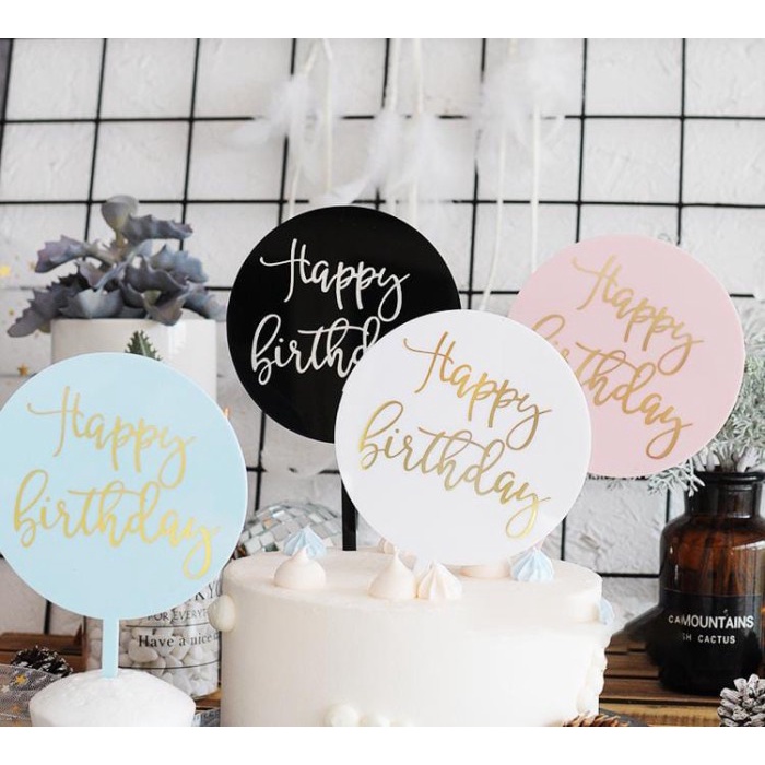 Jual acrylic cake topper - cake topper bulat ulang tahun gold silver ...