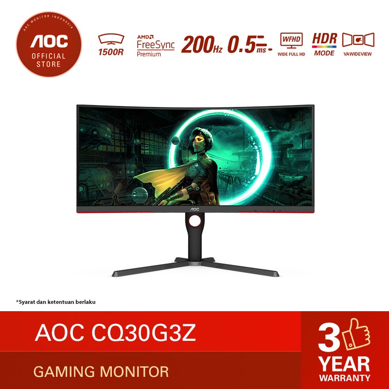 Jual AOC CQ30G3Z FreeSync Premium Gaming Monitor (30"/VA/1ms/QHD/165hz ...