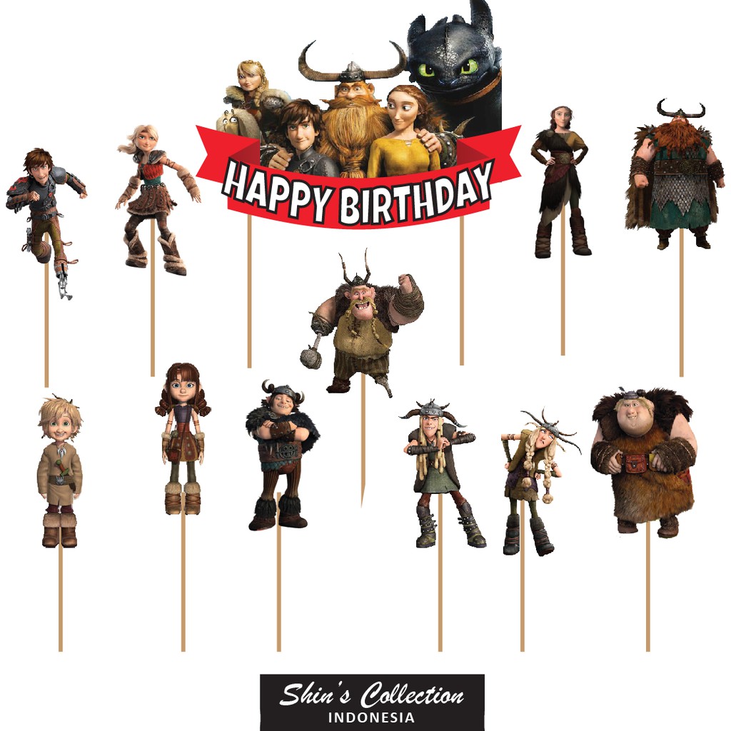 Jual Cake topper How to train your dragon 1 set isi 12 pcs | Shopee ...
