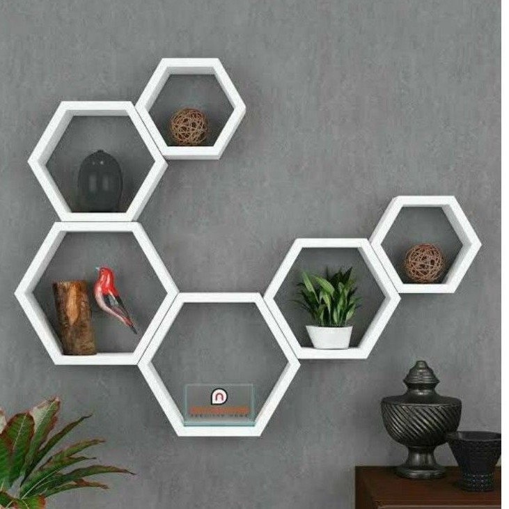 Jual Rak Dinding Tembok Tempel Bentuk Kotak Hexagonal Unik Murah Mewah ...