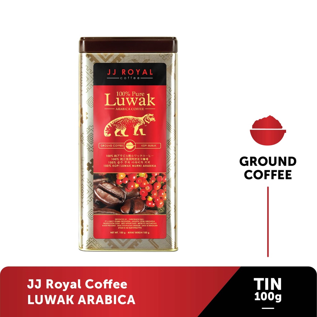 Jual ASLII JJ Royal Coffee 100% Pure Luwak Arabica Ground Tin 100gr ...