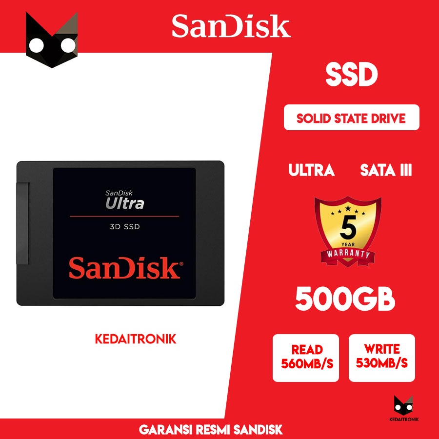 Jual SSD Sandisk 500GB Ultra R/W 560/530 MB/s 3D NAND SATA III 2.5 ...