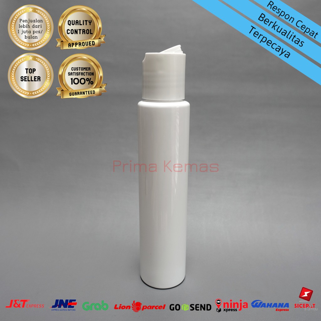 Jual Botol Presstop 100 ml - botol kosmetik 100 ml - botol skincare Pet Tub H 100 ml Putih ...