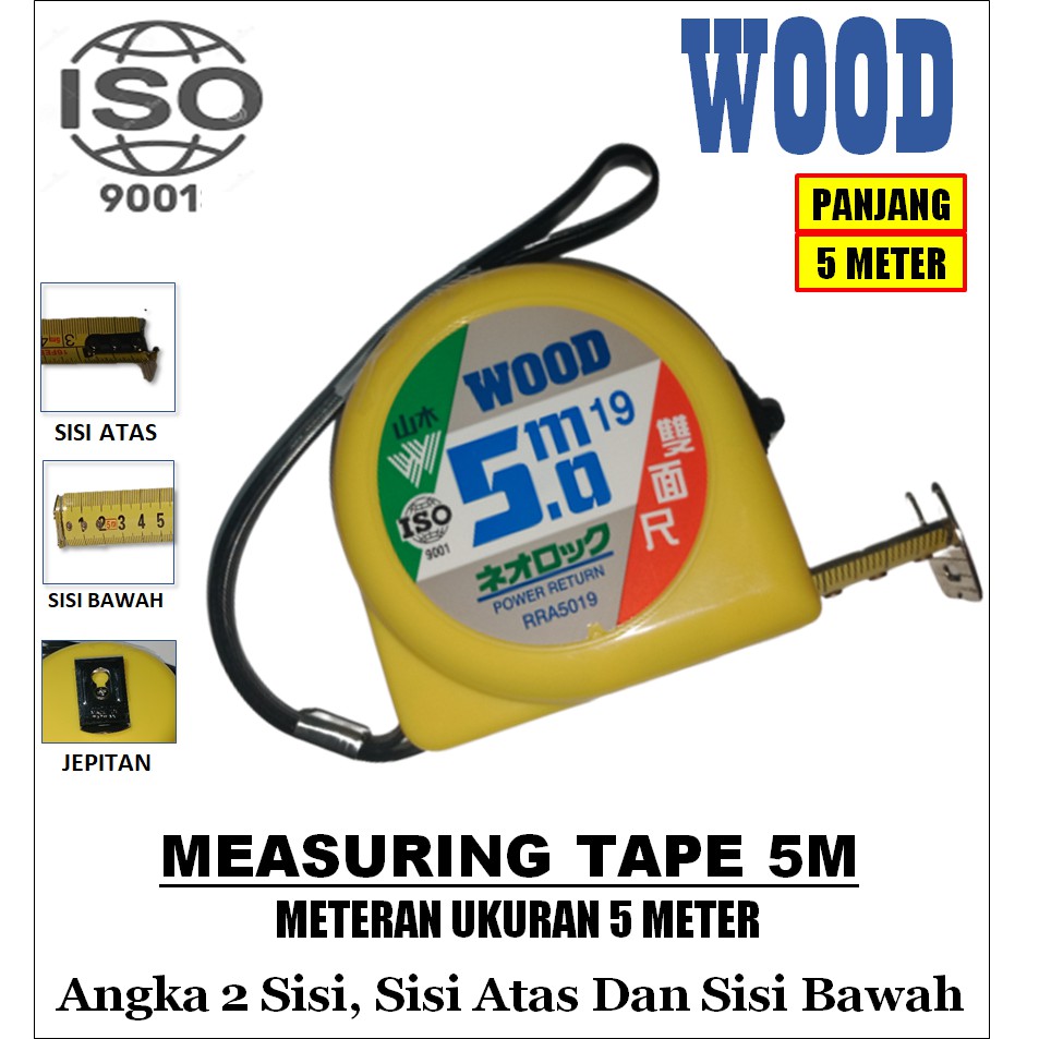 Jual Meteran Wood 5M Double 2 Sisi Angka Depan Belakang Measuring Tape ...