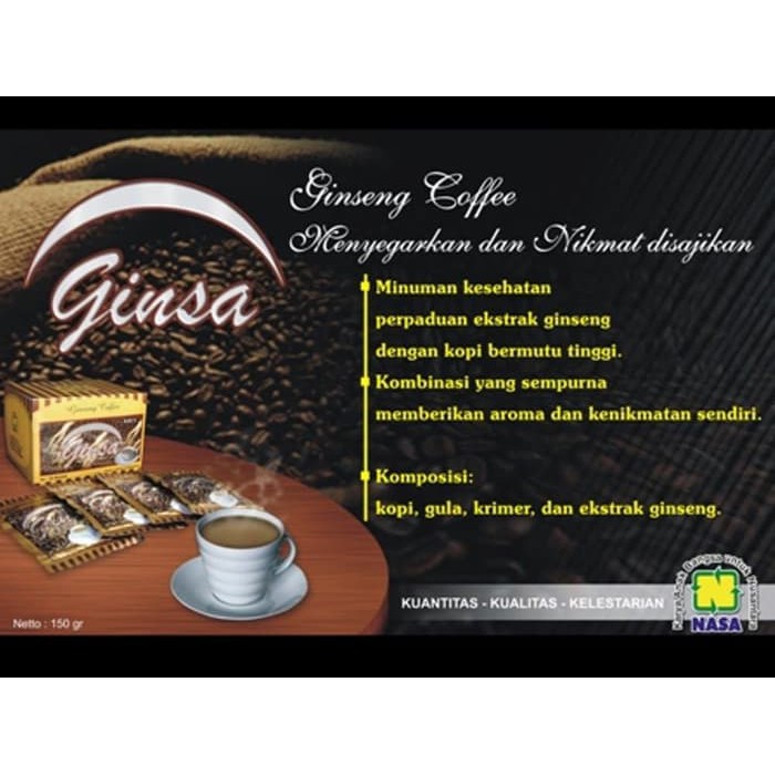 Jual KOPI GINSA GINSENG NASA, Kopi Kesehatan Berjuta Khasiat | Shopee Indonesia