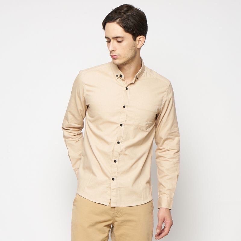 Jual kemeja polos pria lengan panjang hem pria slimfit warna cream ...
