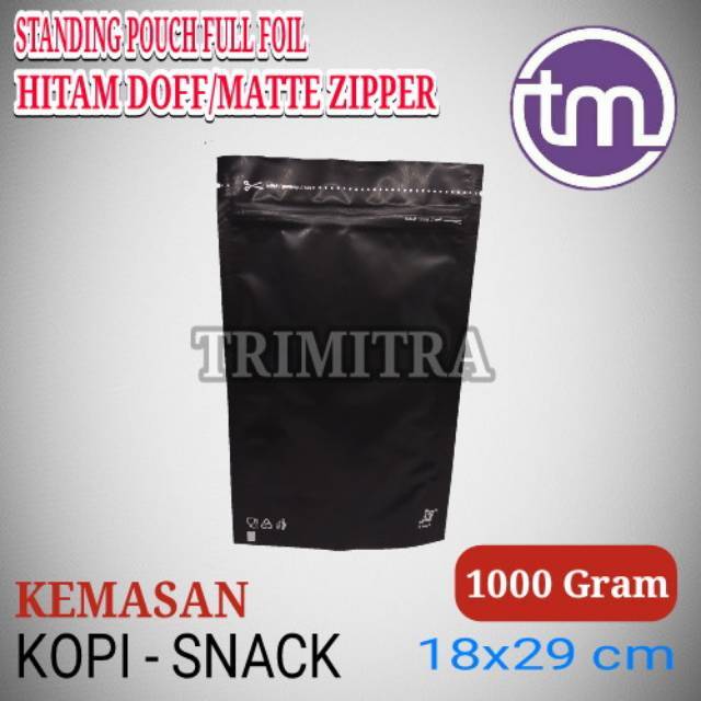 Jual Kemasan 1kg Stand Standing Pouch Super Hitam 1100z Aluminium Foil ...