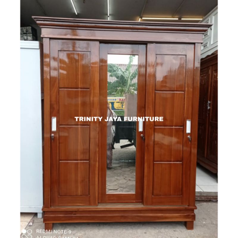 Jual Lemari Pakaian 3 Pintu sliding jati Knockdown 1rak 2 gantung ...