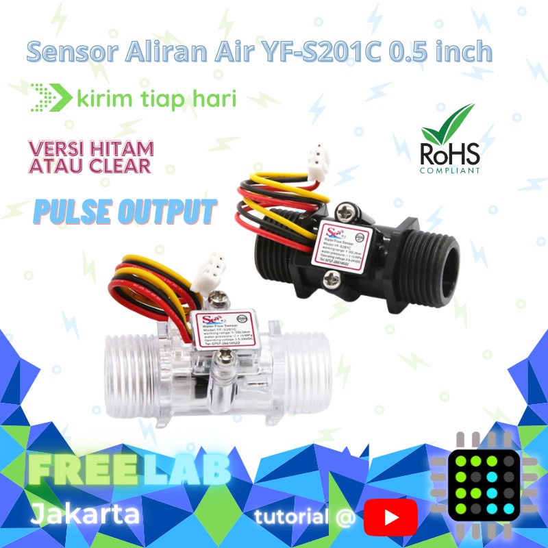 Jual Sensor Aliran Air YF-S201C Flow Sensor YF S201C 0.5" 0.5 Inch ...