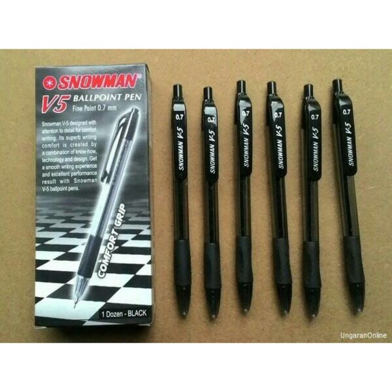 Jual Pulpen Snowman Retractable V5 0.7mm Tinta Hitam Harga Per Lusin ...
