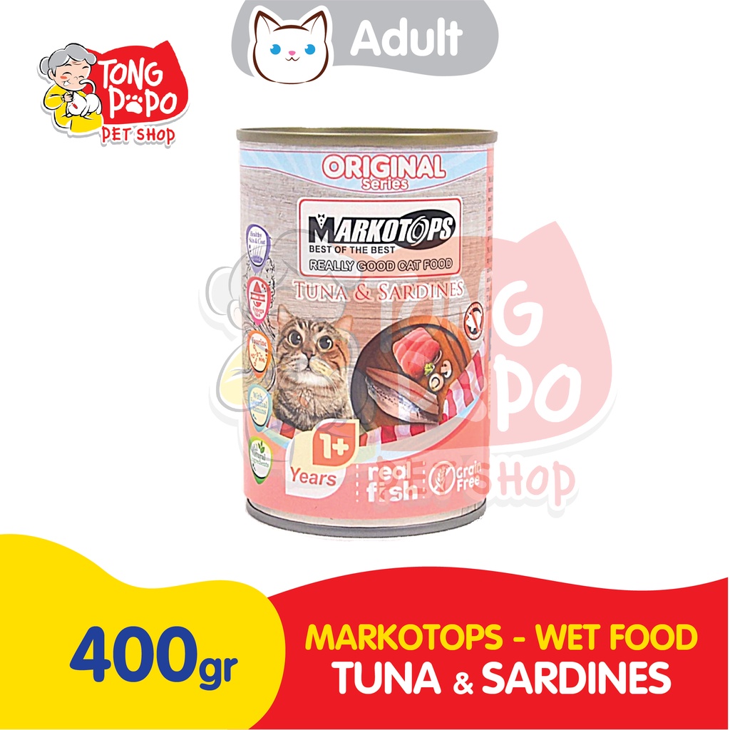 Jual Wet Cat Food Adult Markotops Kaleng 400g Tuna Sardines, Tuna ...