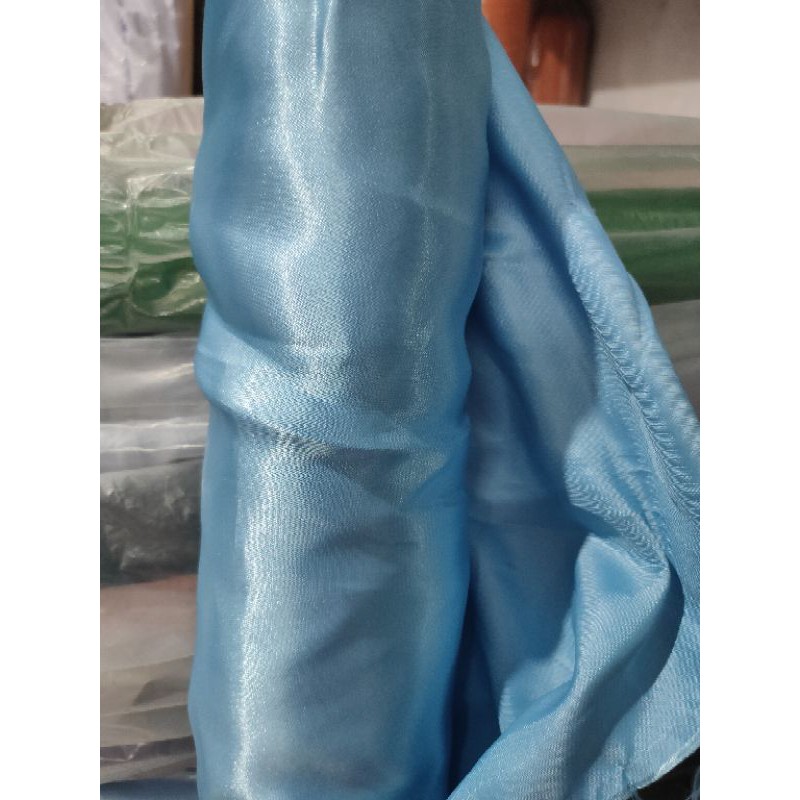 Jual bahan kain saten satin silk silky biru muda baby blue sky polos ...