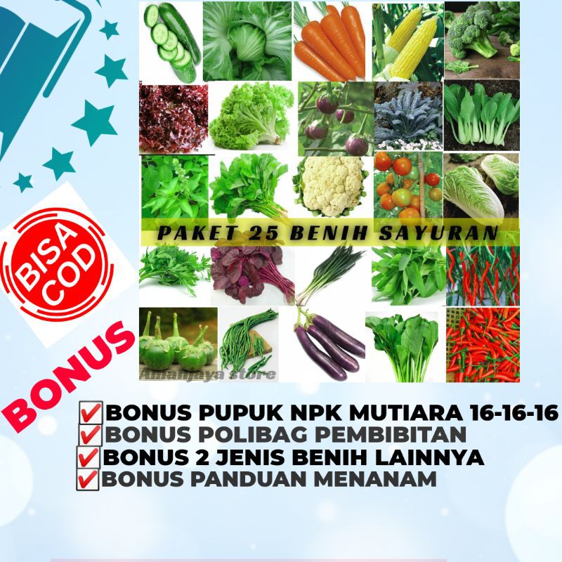 Jual PAKET 25 JENIS BENIH SAYURAN+BONUS lainnya bisa ditanam ditanah dan hidroponik juga ...