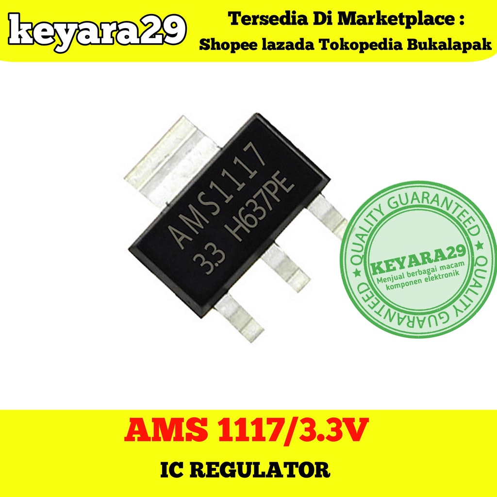 Jual AMS 1117 AMS1117 3.3 Volt 3.3V SMD SOT 223 SOT223 IC REGULATOR | Shopee Indonesia