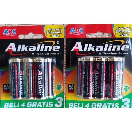 Jual Baterai ABC Alkaline AA 4+3 isi 7pc 1 BOX KECIL | Shopee Indonesia