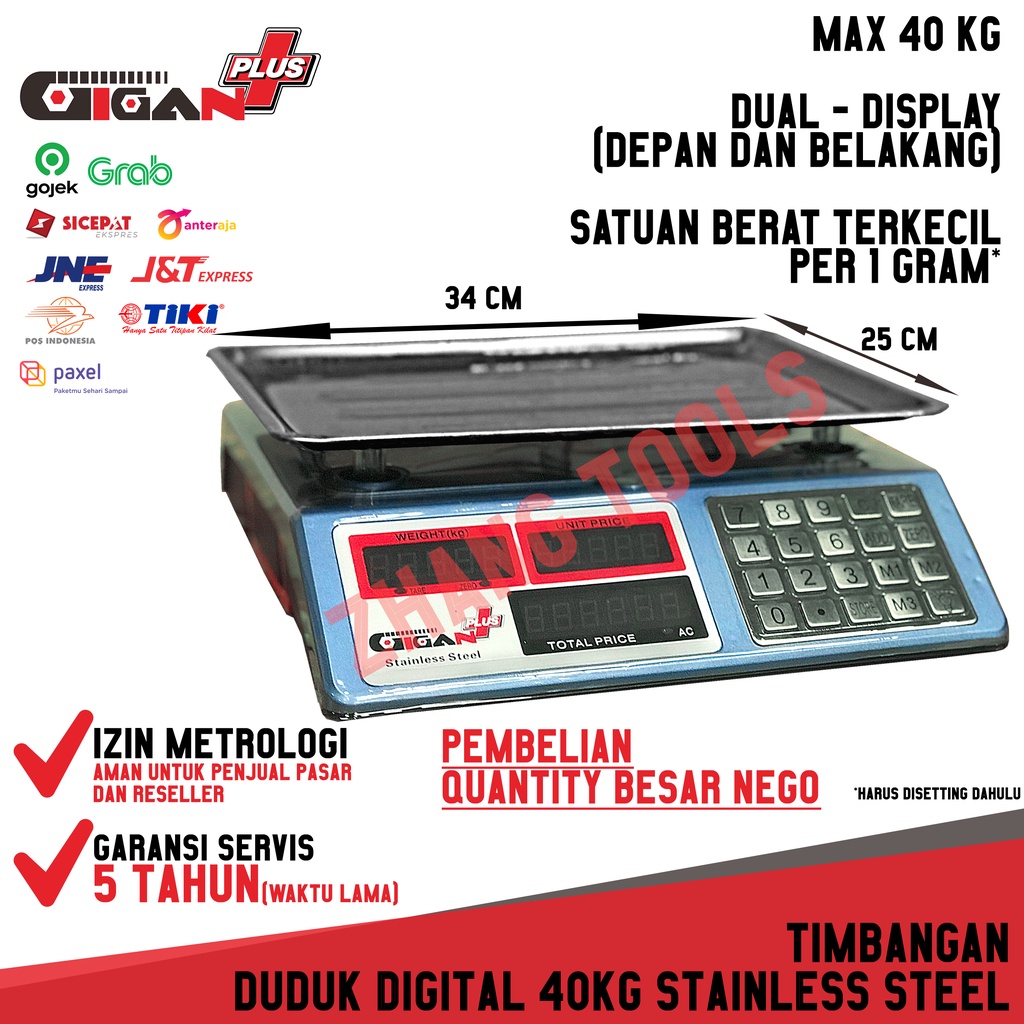 Jual TIMBANGAN DIGITAL 40 KG Dual Display Stainless Steel GIGAN+ ...