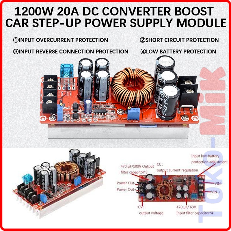 Jual ADJUSTABLE 1200W 20A STEP UP BOOST CONVERTER DC-DC 8-60V to 12-83V ...