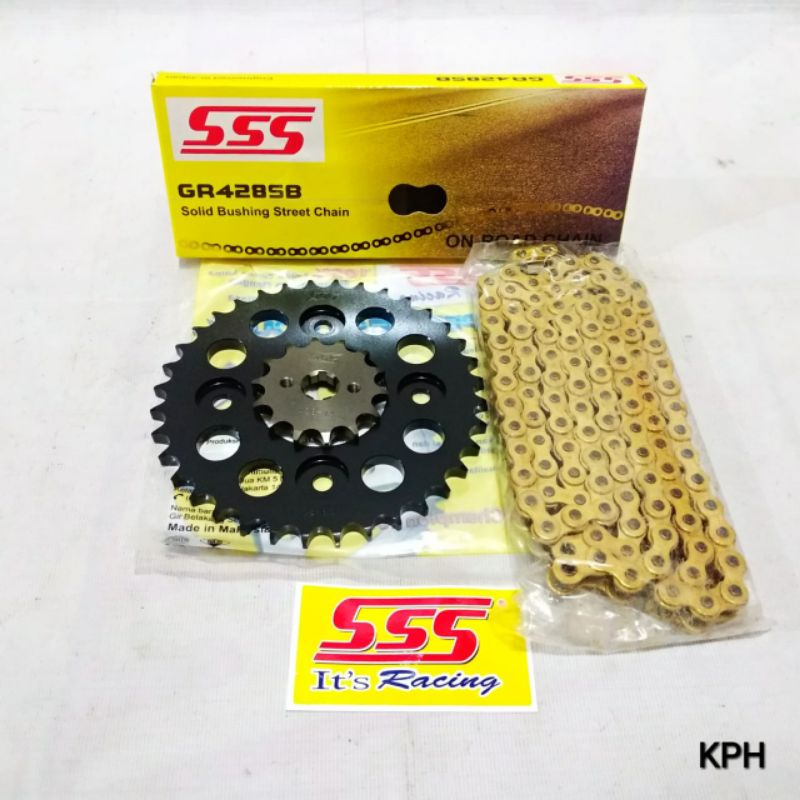 Jual Gear Set SSS Hitam Karisma Supra 125 Blade Fit New Revo + Rantai SSS 428 SB Gold | Shopee ...