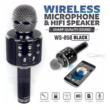 Jual MIC Smule Karaoke Portable WS-858 Bluetooth Wireless Microphone Speaker | Shopee Indonesia