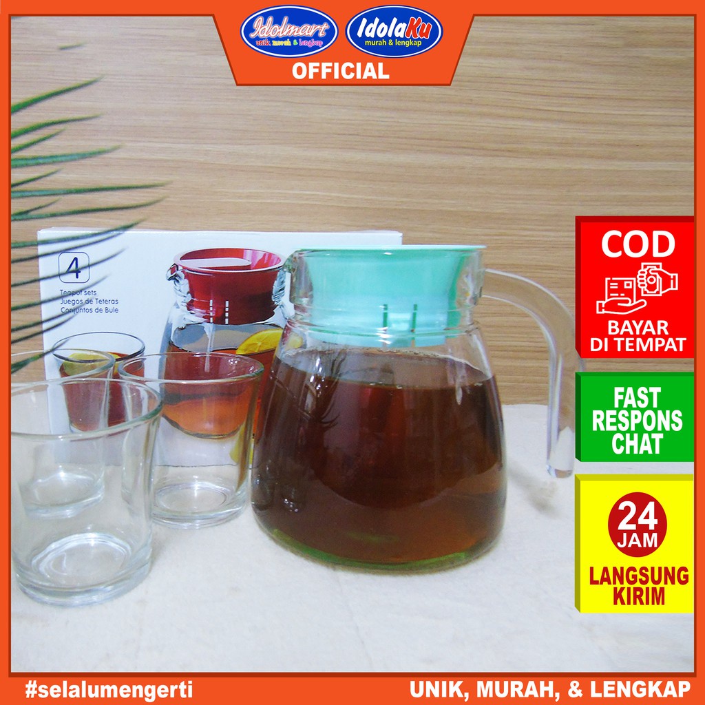 Jual IDOLMART Teko Set Mini Kimglass - Teko plus Gelas 4in1 - Teapot ...