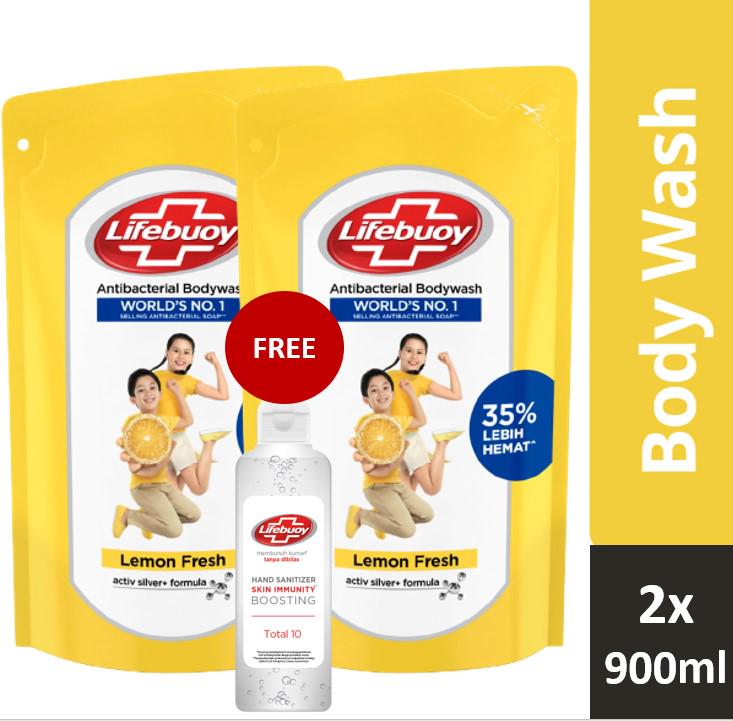 Jual Lifebuoy Lemon Fresh Body Wash 2x900ml Free Lifebuoy Total 10 Hand ...