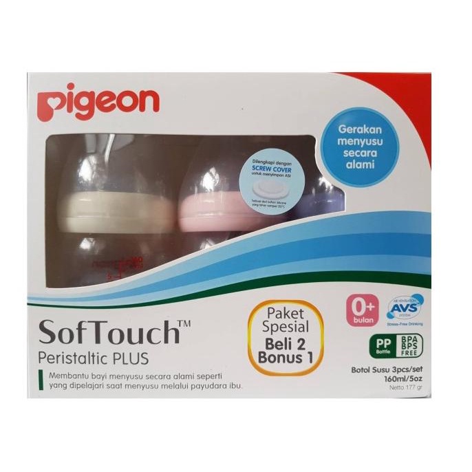 Jual Pigeon Botol Susu SofTouch Peristaltic Plus 160 ml Wide Neck (2+1 pcs) | Shopee Indonesia