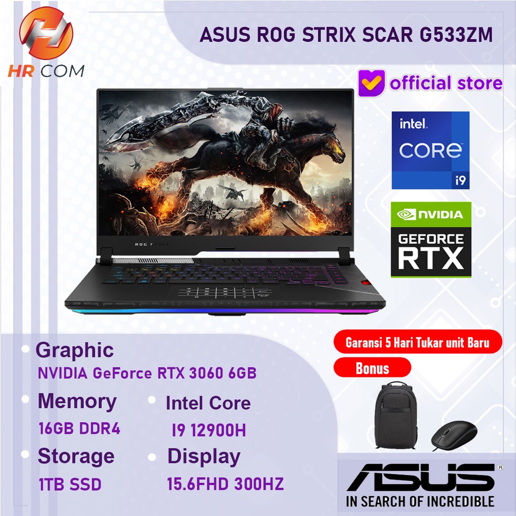 Jual ASUS ROG STRIX SCAR G533ZM I936D6TO I9 12900H 16GB 1TBSSD RTX3060 ...