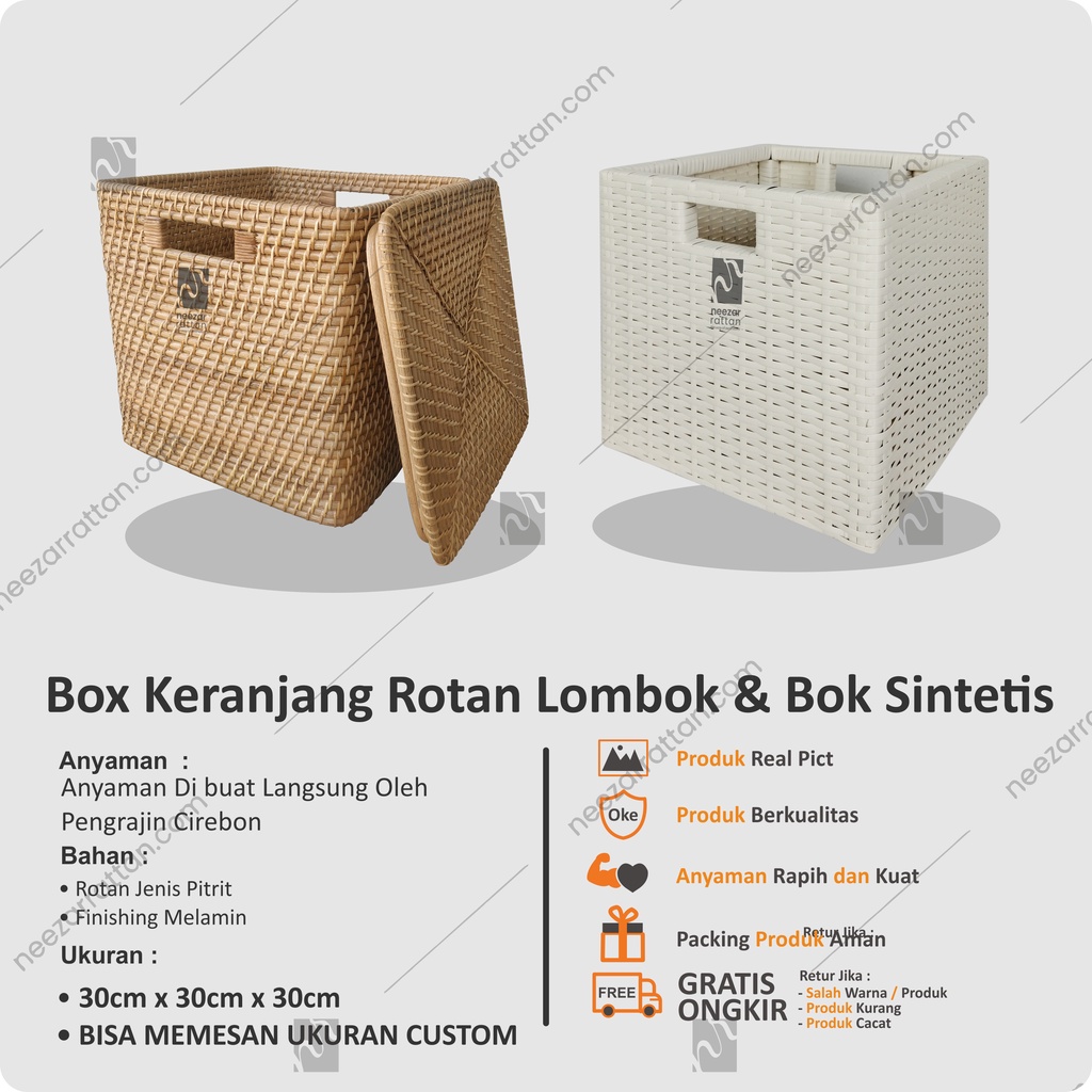 Jual Keranjang Box Tutup Anyaman Lombok Box Rotan 30x30x30 | Shopee ...