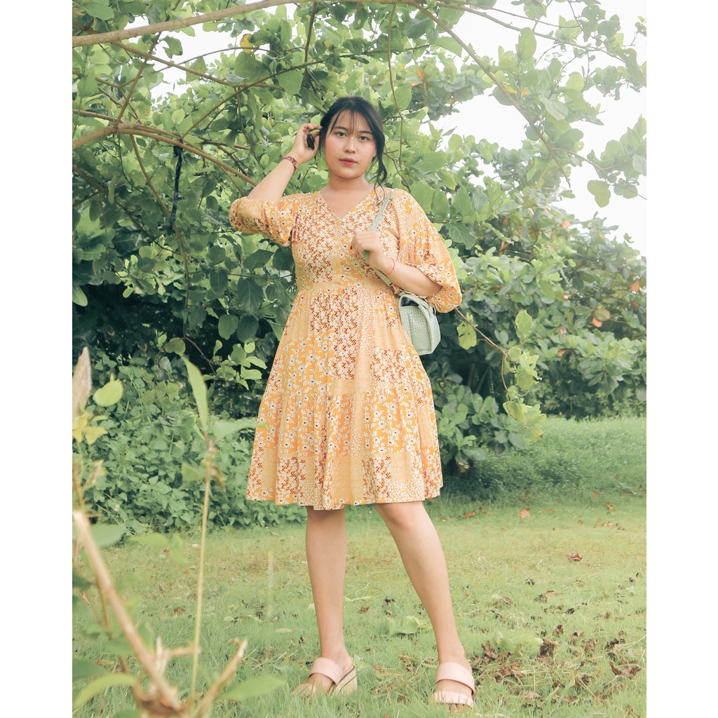 Jual HALINA MIDI DRESS LENGAN PUFF DRESS KOREA IN MUSTARD BUSUI ...