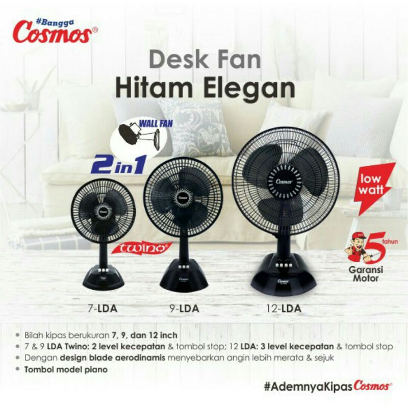 Jual KIPAS ANGIN 2in1 (DESK & WALL) COSMOS 9-LDA-TWINO / KIPAS ANGIN 9 ...