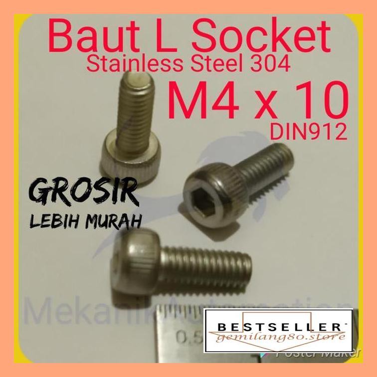 Jual Baut & Mur Tools- Baut L M4 X 10 Hex Ss304 48A450D | Shopee Indonesia