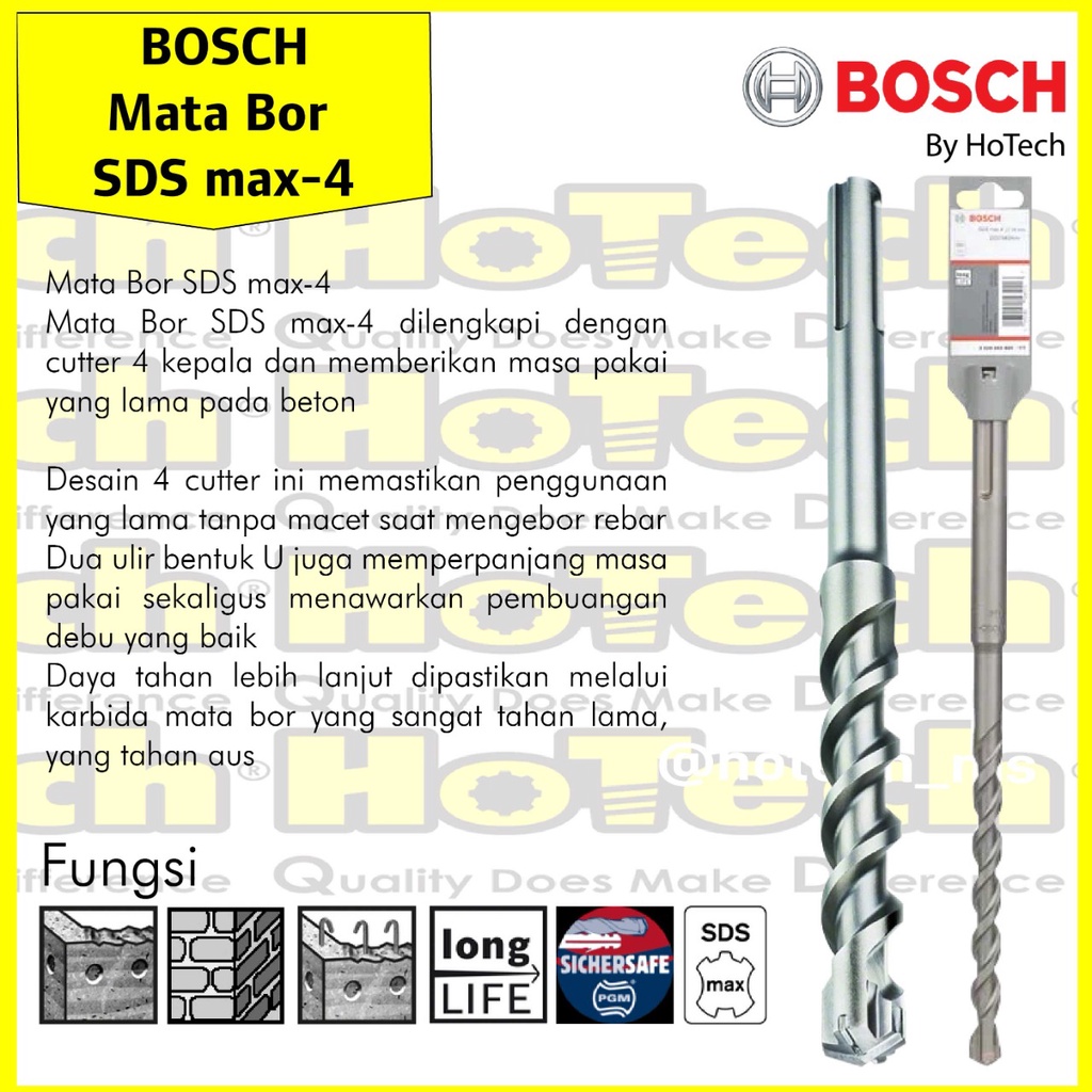 Jual Mata Bor Beton SDS max-4 22 mm | BOSCH | size 22 x 400 x 520 mm ...