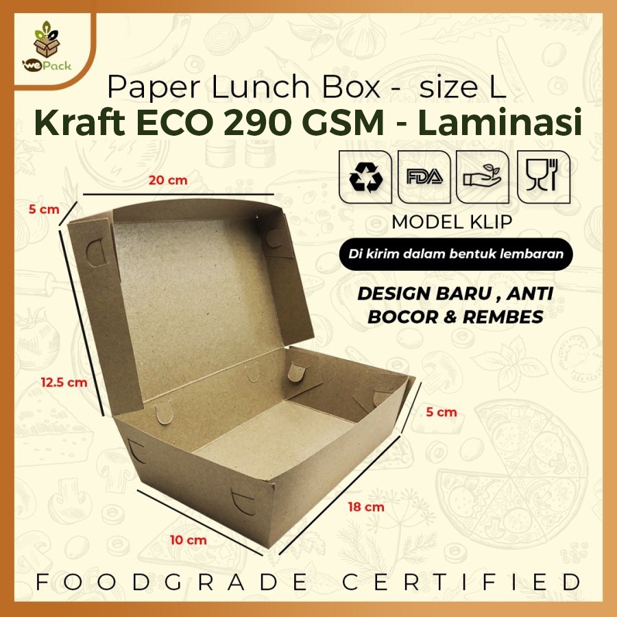 Jual PAPER LUNCH BOX UKURAN L 290 GSM BESAR - KOTAK MAKAN KERTAS - TAKE ...