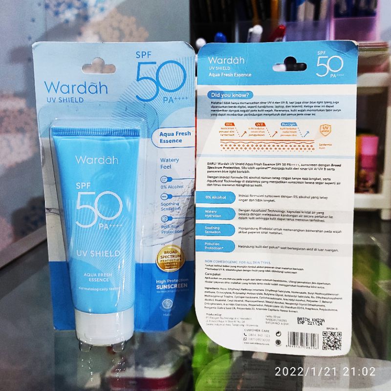 Jual Wardah UV Shield SPF 50 PA+++ Aqua Fresh Essence 30ml High ...