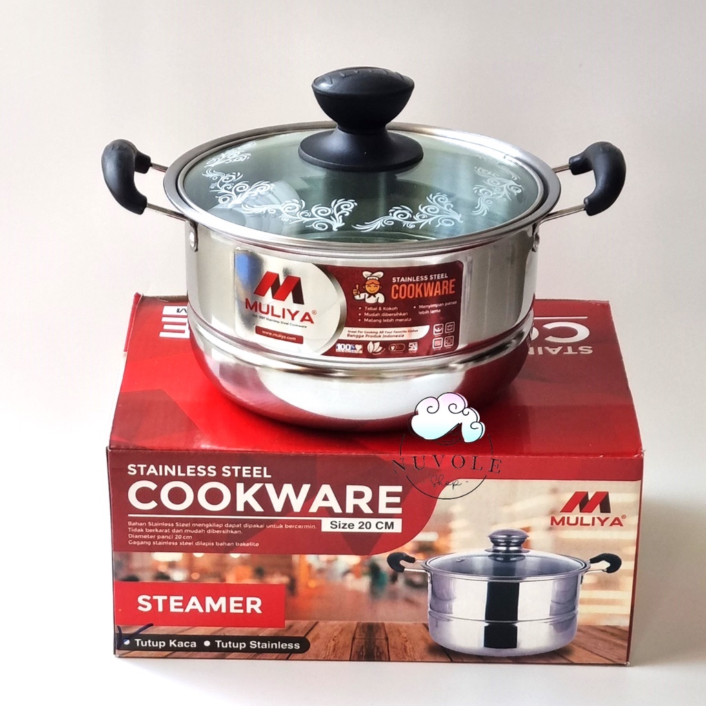 Jual Muliya Panci Steamer Kukusan Tutup Kaca Stainless Steel 20cm, 22cm ...