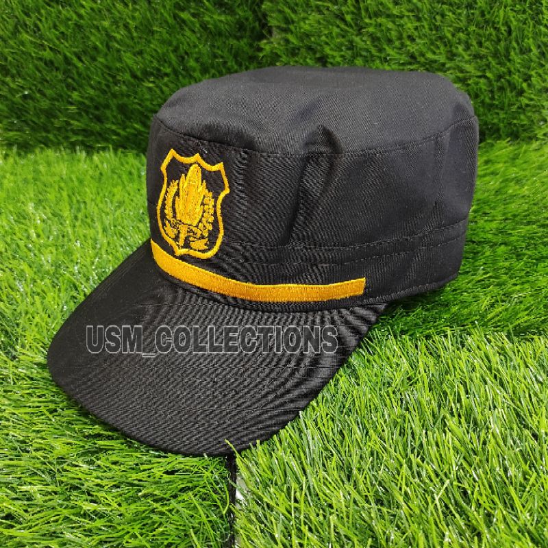 Jual Topi SECURITY / SATPAM coklat terbaru lis kuning / Topi security ...