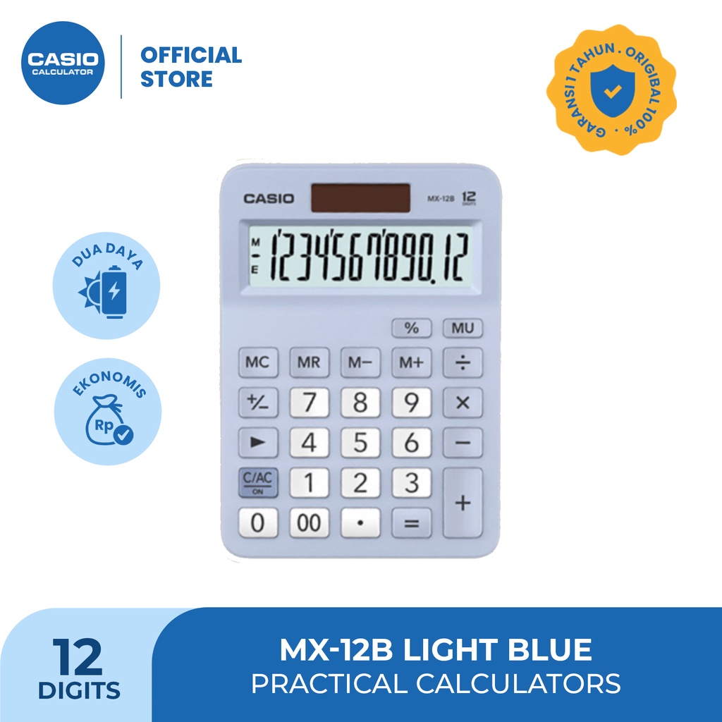 Jual CASIO MX-12B - LIGHT BLUE - Kalkulator Toko/Dagang - Standard - 12 digit | Shopee Indonesia