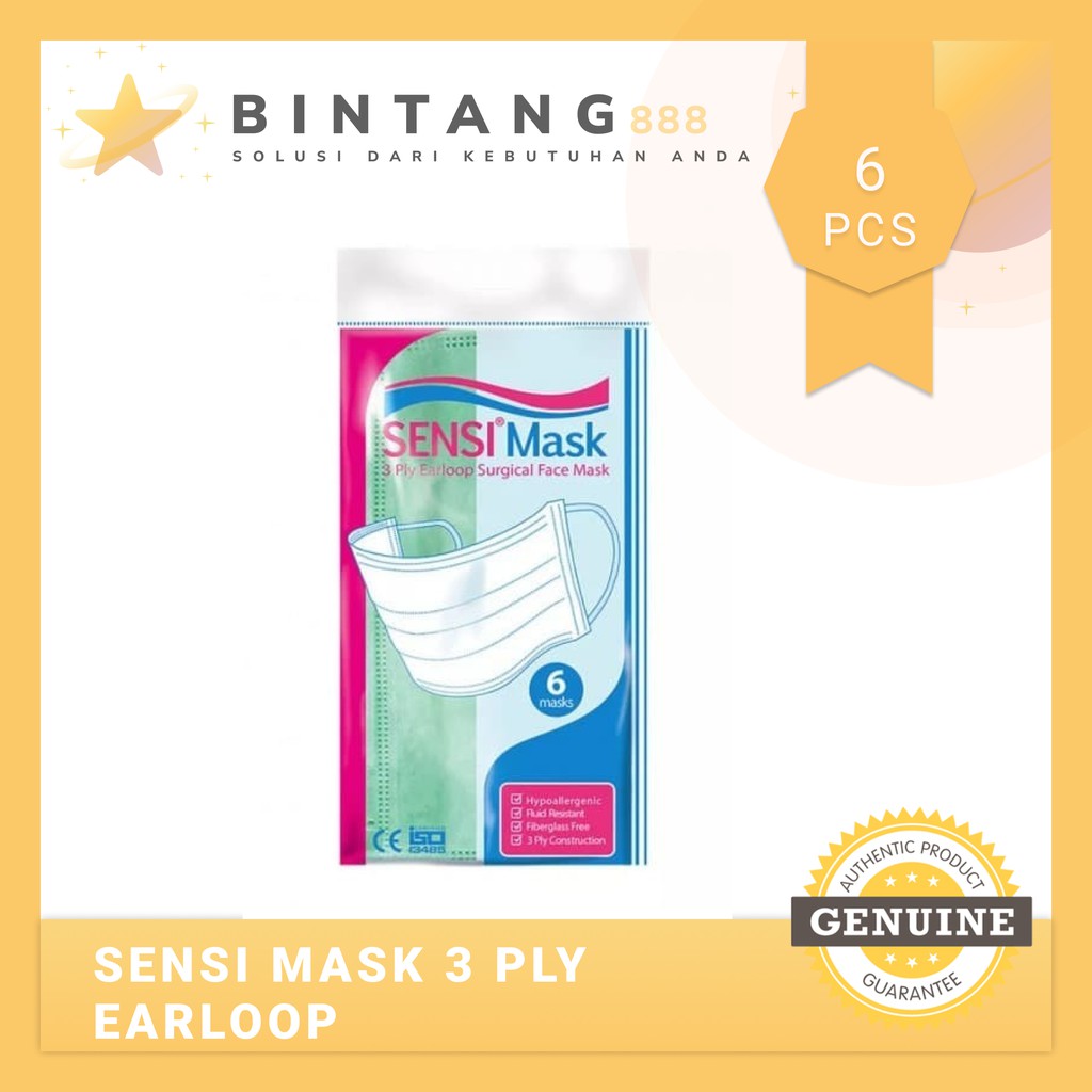 Jual Sensi Mask 3 Ply Earloop Surgical face Masker Dewasa - 6 masks ...