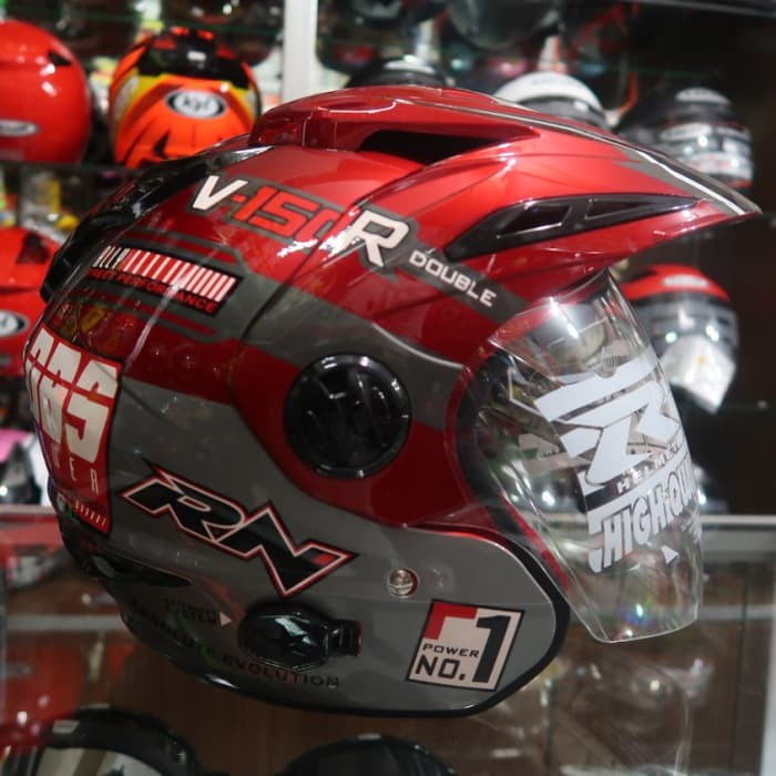 Jual Helm Half Face RN Double Visor Booster Merah Silver Ori | Shopee ...
