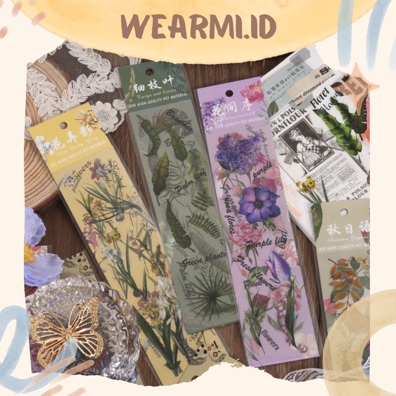 Jual 3 pcs Sticker Pack lembar Grass Leaves Kupu Stickers PET Bunga ...