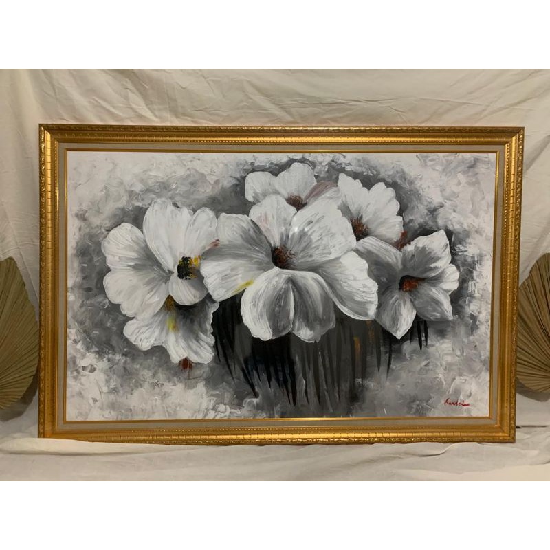 Jual lukisan bunga hitam putih dengan frame | Shopee Indonesia
