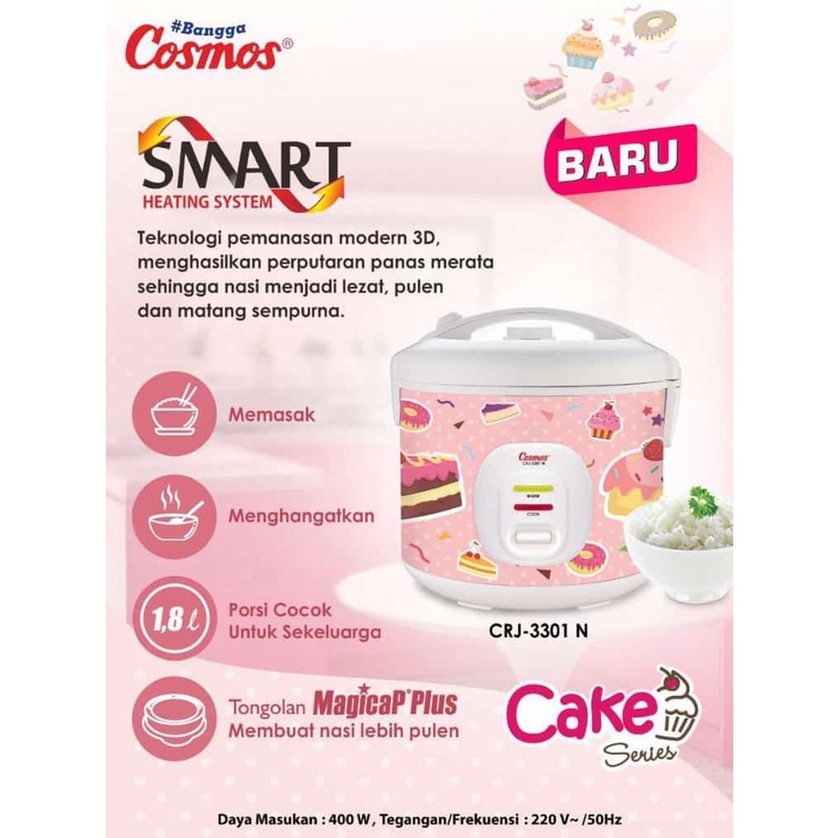 Jual Magic Com Cosmos 3301 N 1,8 Liter Teflon 3 in 1 Garansi Resmi ...