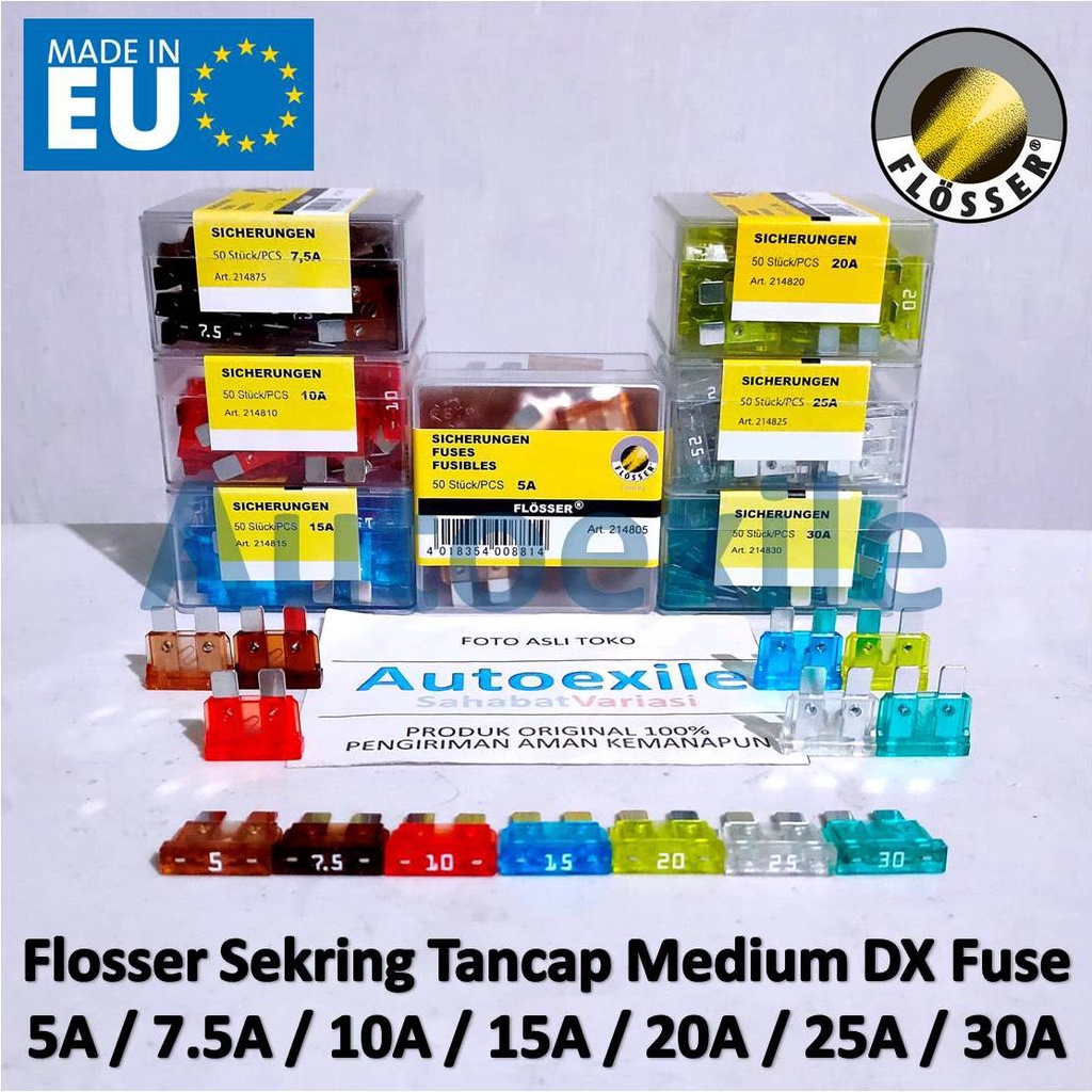 Jual Flosser Sekring Tancap Sedang DX Medium Blade Fuses 5A 7.5A 10A 15A 20A 25A 30A Skring ...