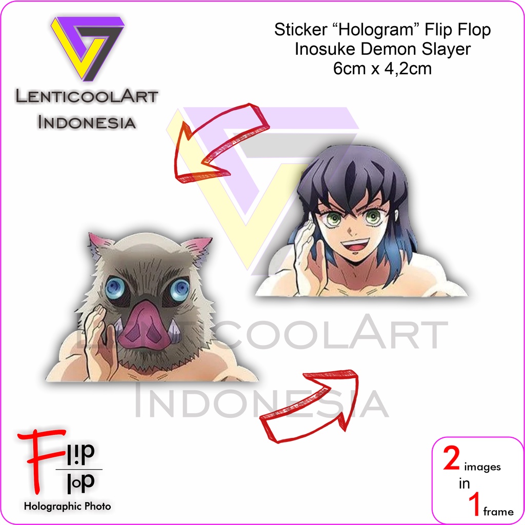 Jual Sticker Hologram Flip Flop 3D Demon Slayer Inosuke gambar berubah ...