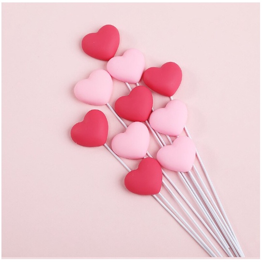 Jual 5 Buah Topper Love Heart Hiasan Kue Plastik Merah Muda Hati ...