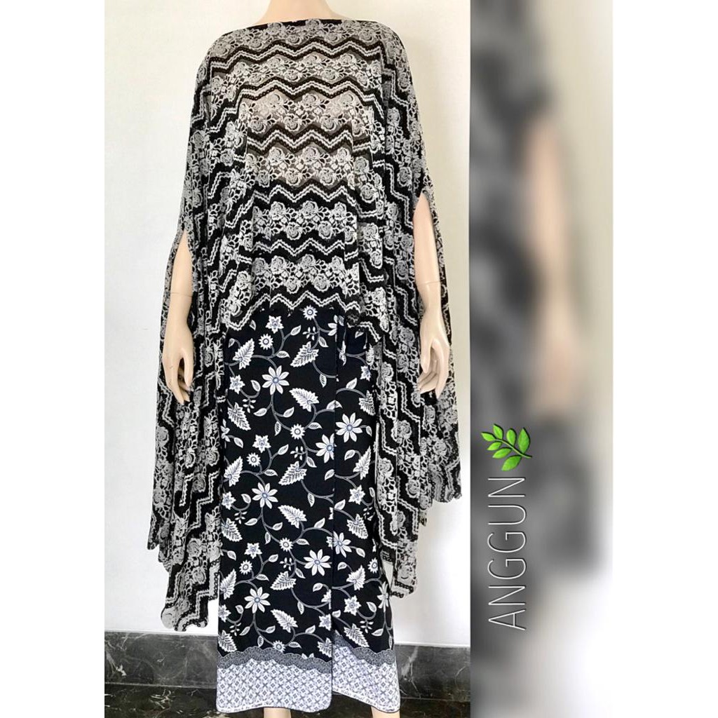 Jual Outer Brokat Panjang Premium Import Black Grey ZigZag Flower ...
